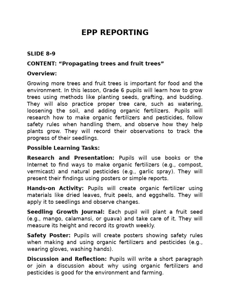 EPP REPORTING | PDF | Trees | Fertilizer