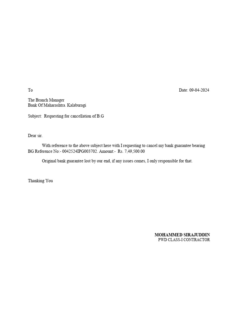 B G Cancel Letter | PDF