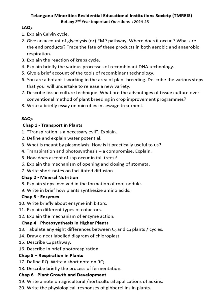 Botany 2nd Year Imp Questions 2025 | PDF | Nucleic Acid Sequence | Dominance (Genetics)