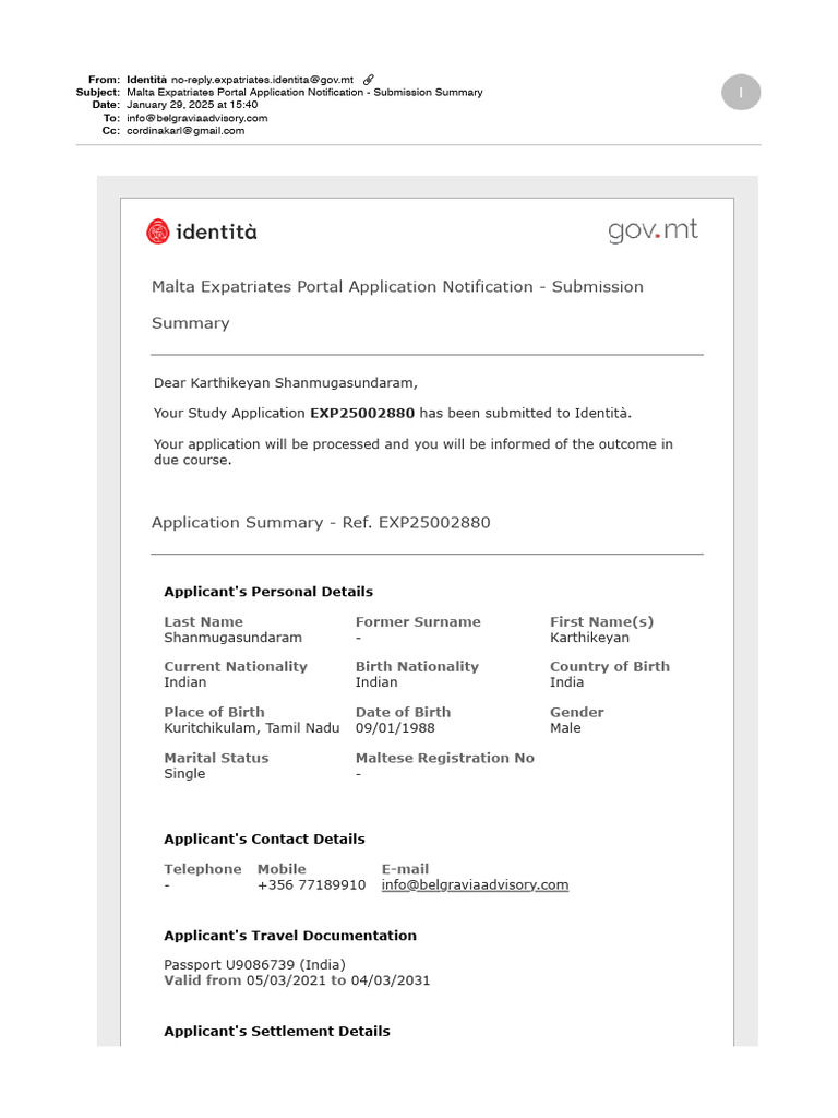 Malta Expatriates Application Summary | PDF | Malta | Human Migration