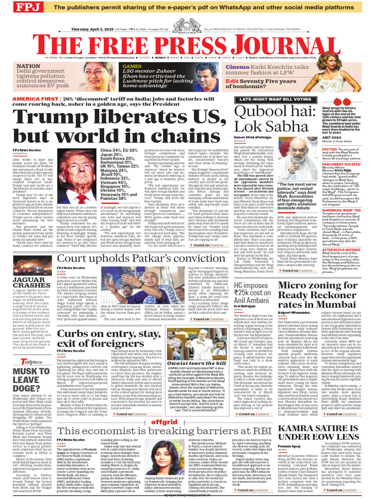 Free Press Mumbai Epaper 03-04-2025 | PDF | Donald Trump | American ...