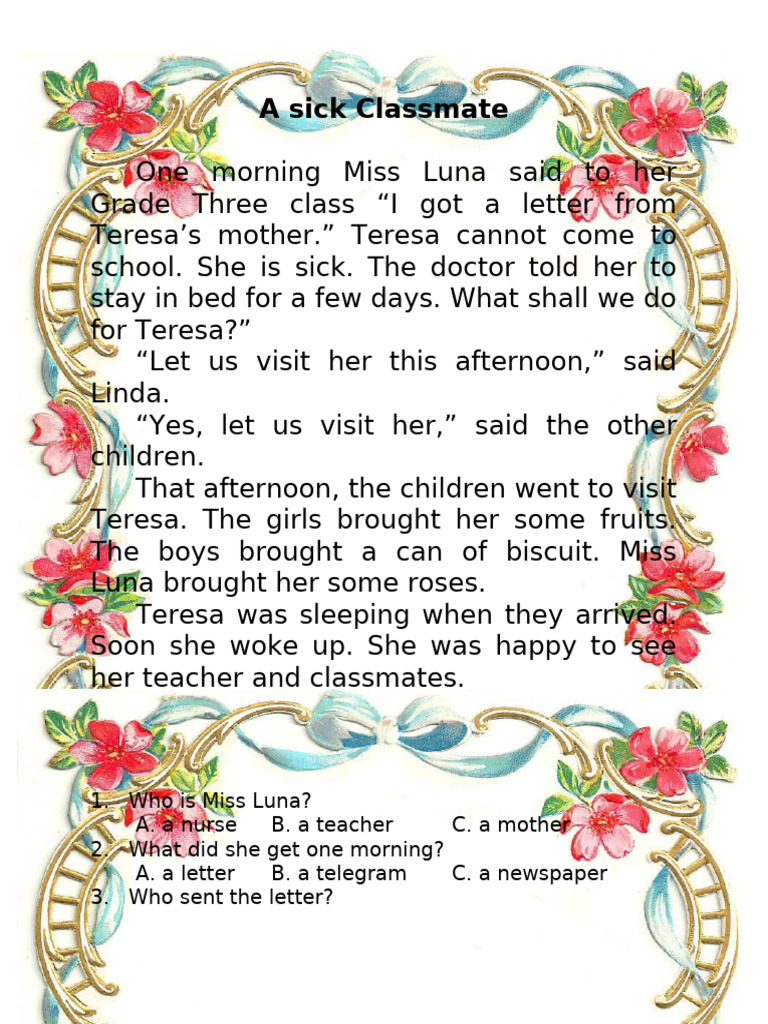 A Sick Classmate | PDF