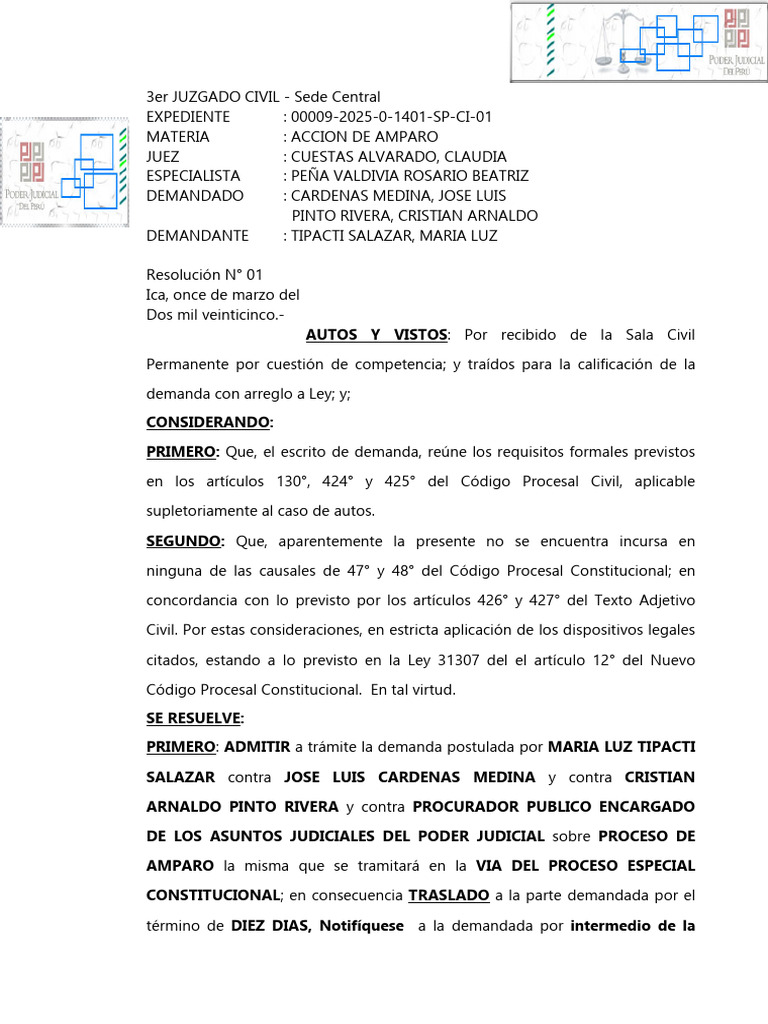 Exp. 00009-2025-0-1401-SP-CI-01 - Resolución - 21240-2025 | PDF | Demanda judicial | Justicia