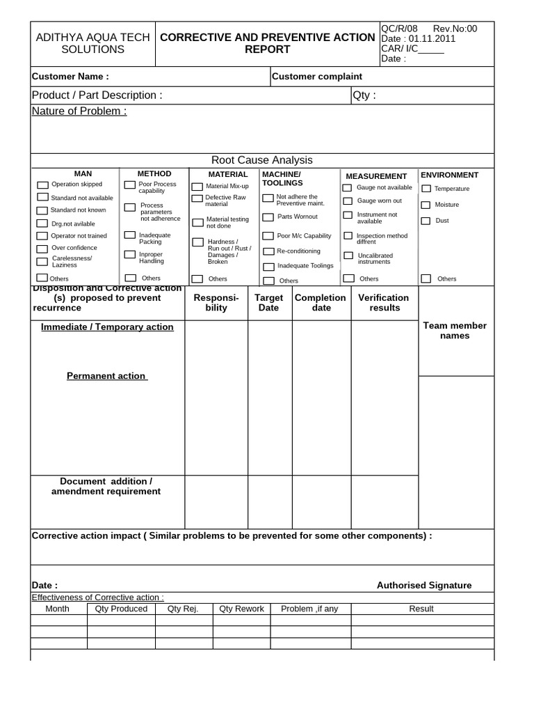 R07 CORRECTIVE AND PREVENTIVE ACTION REPORT | PDF