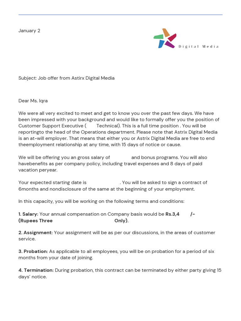 Offer Letter Astr | PDF