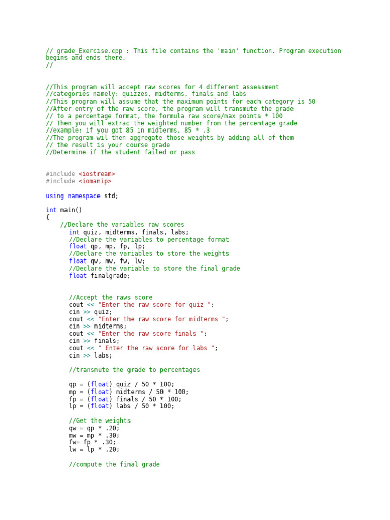 Grade Calculation Program in C++ | PDF
