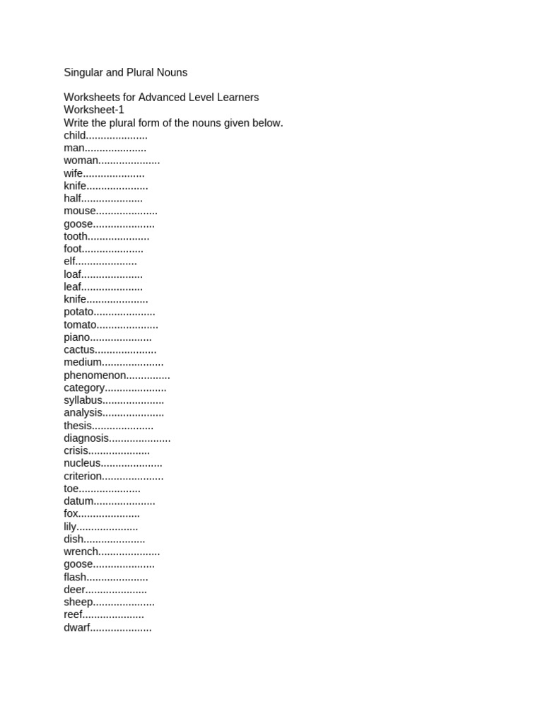 Singular and Plural Nouns Notes | PDF