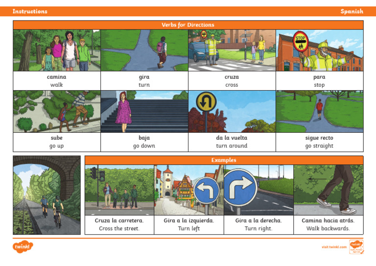 Instruction Verbs For Directions Word Mat Spanish | PDF