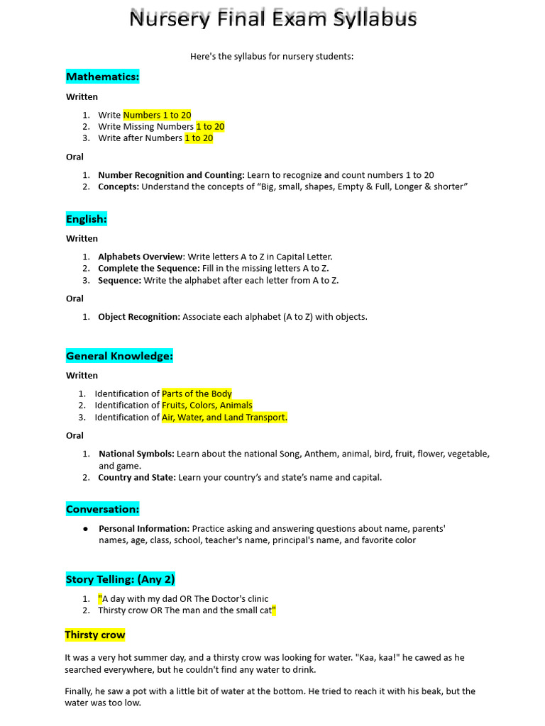 Nursery Annual Syllabus | PDF