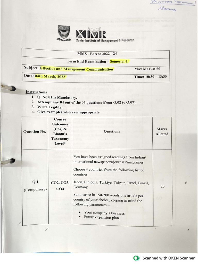 Past Year FY MMS Question Papers (2) | PDF