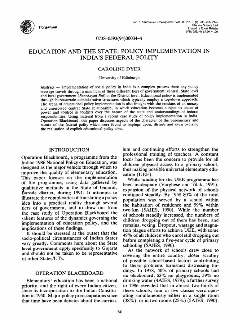 Dyer1994 Educational Policy Implementation | PDF | Policy | Teachers