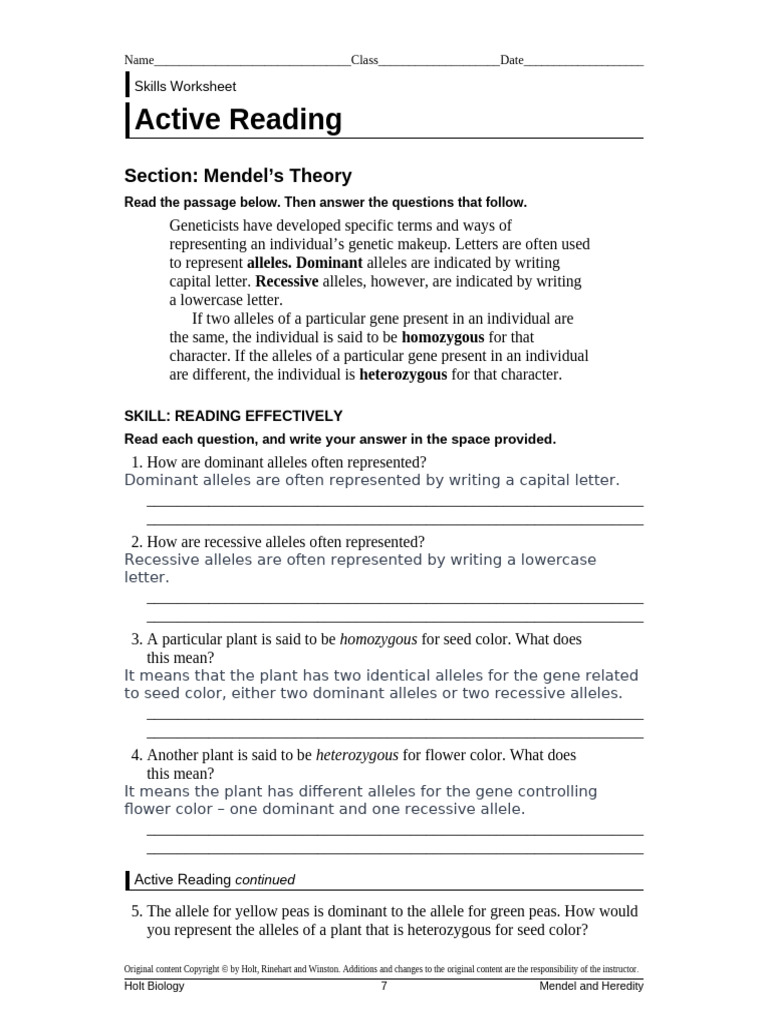 Mendel's Theory - Active Reading | PDF | Zygosity | Allele