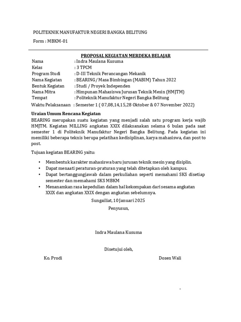 Proposal Kegiatan Merdeka Belajar Indra | PDF