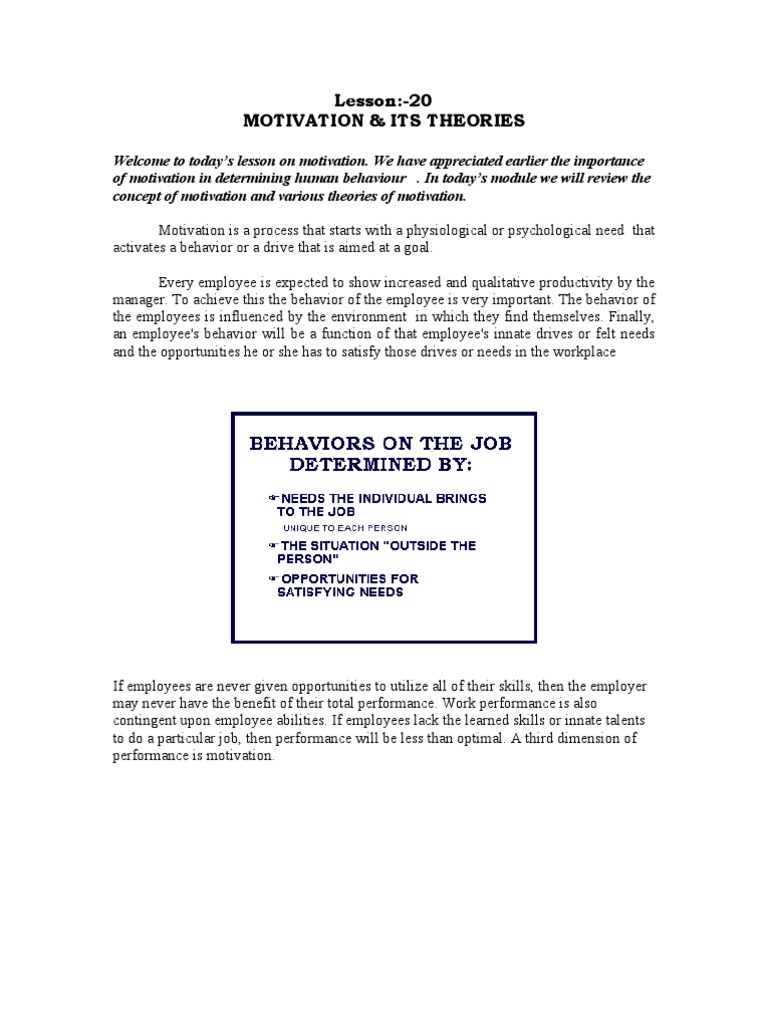 Lesson 20 Motivation&Its Theories | PDF