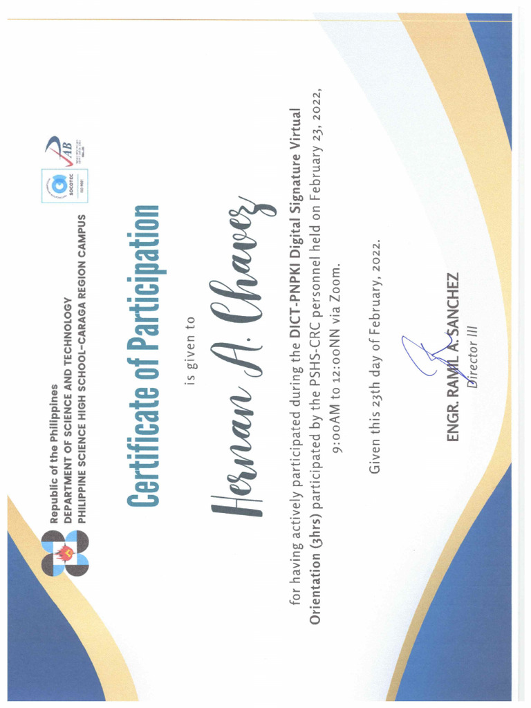 Cert of Participation - DICT PNPKI 2022 | PDF