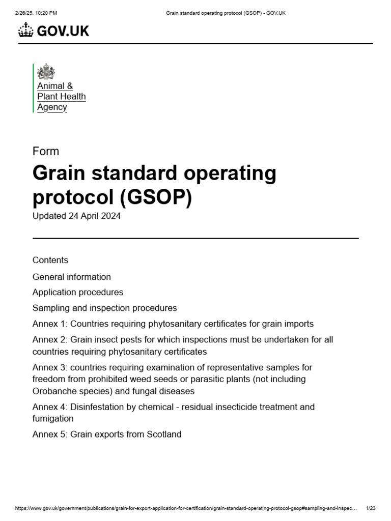 Grain standard operating protocol (GSOP) - GOV.UK | PDF | Pest Control ...