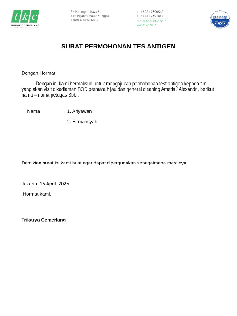 Surat Permohonan Antigen | PDF