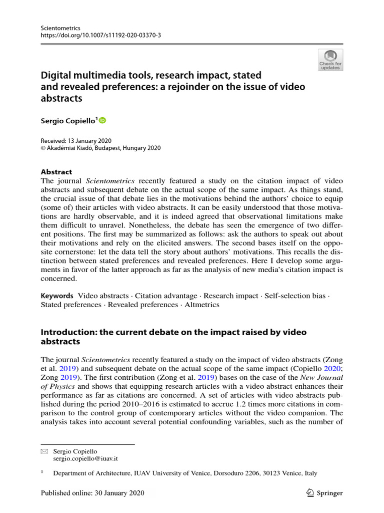 Digital Multimedia Tools, Research Impact, Stated and Revealed ...