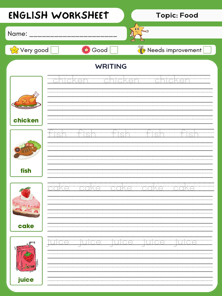 Food Vocabulary Worksheet for Kids | PDF