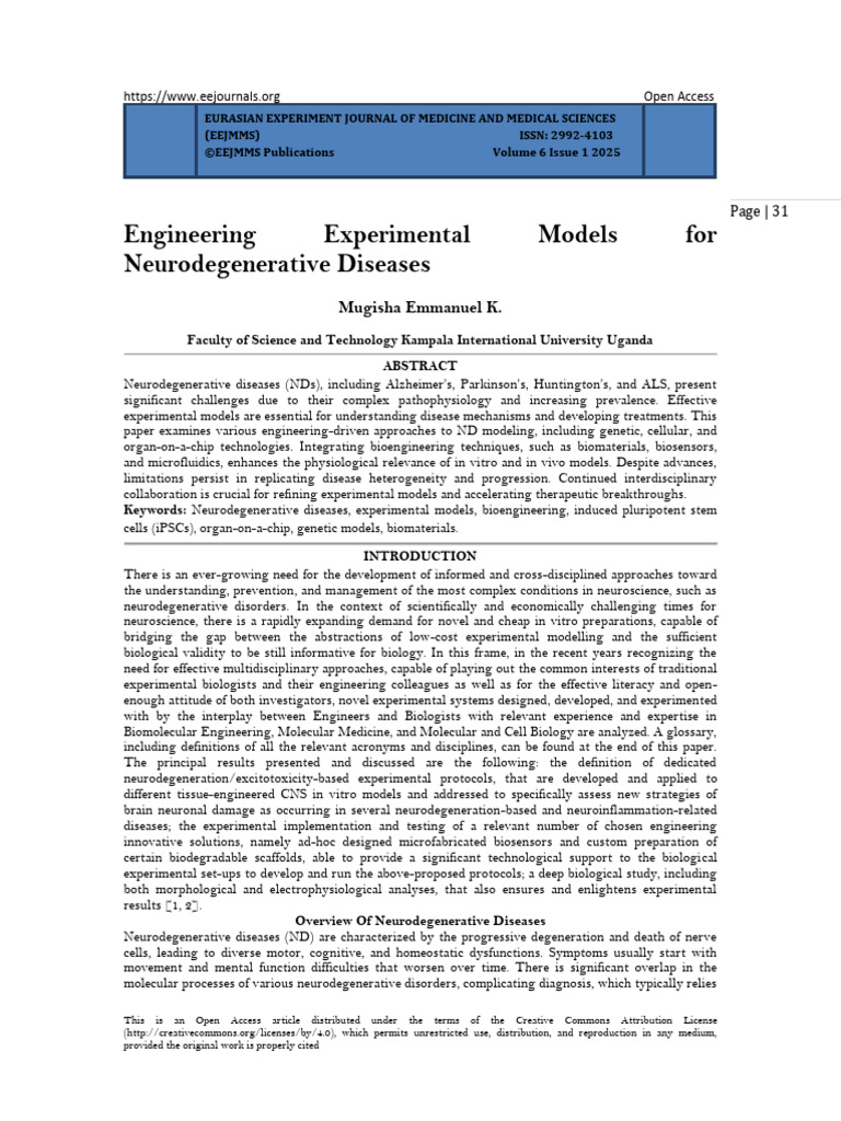 Engineering Experimental Models For Neurodegenerative Diseases (WWW ...
