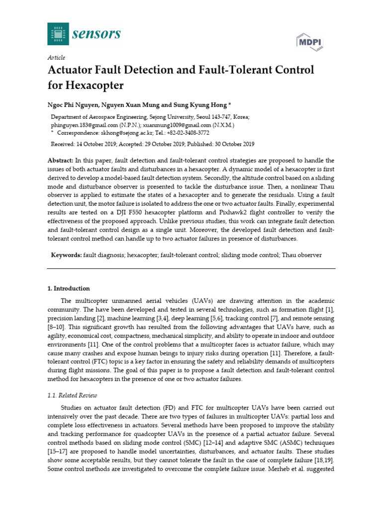 Actuator Fault Detection and Fault-Tolerant Contro | PDF | Quadcopter | Fault Tolerance