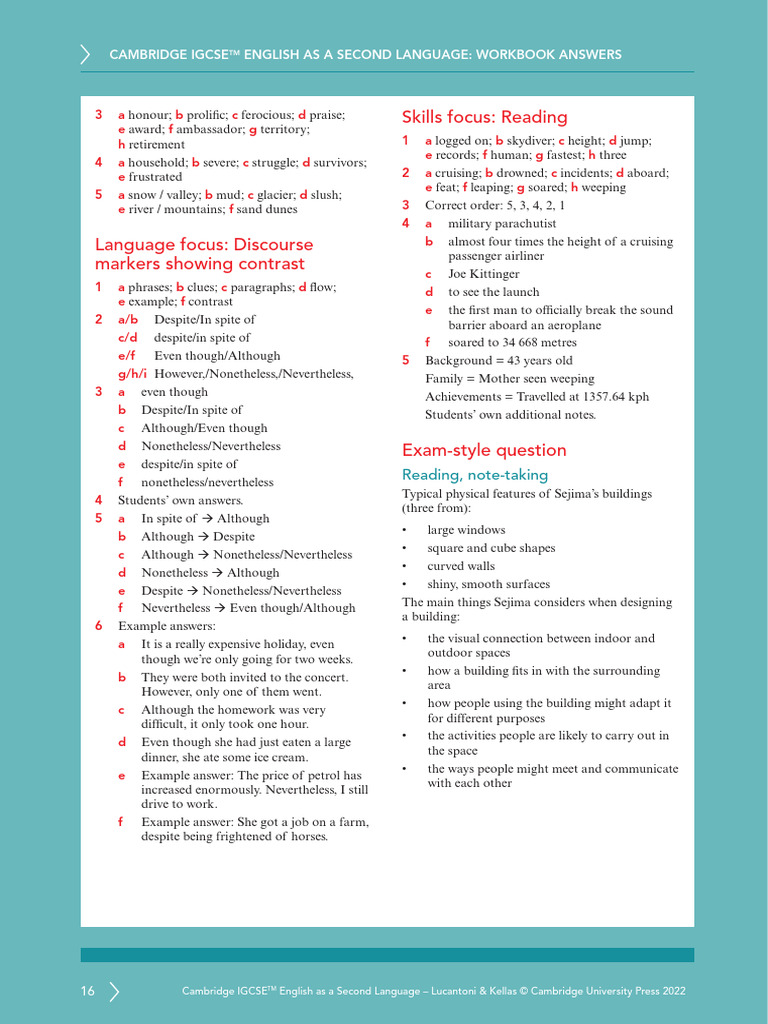 English Workbook Answers 8-16 | PDF