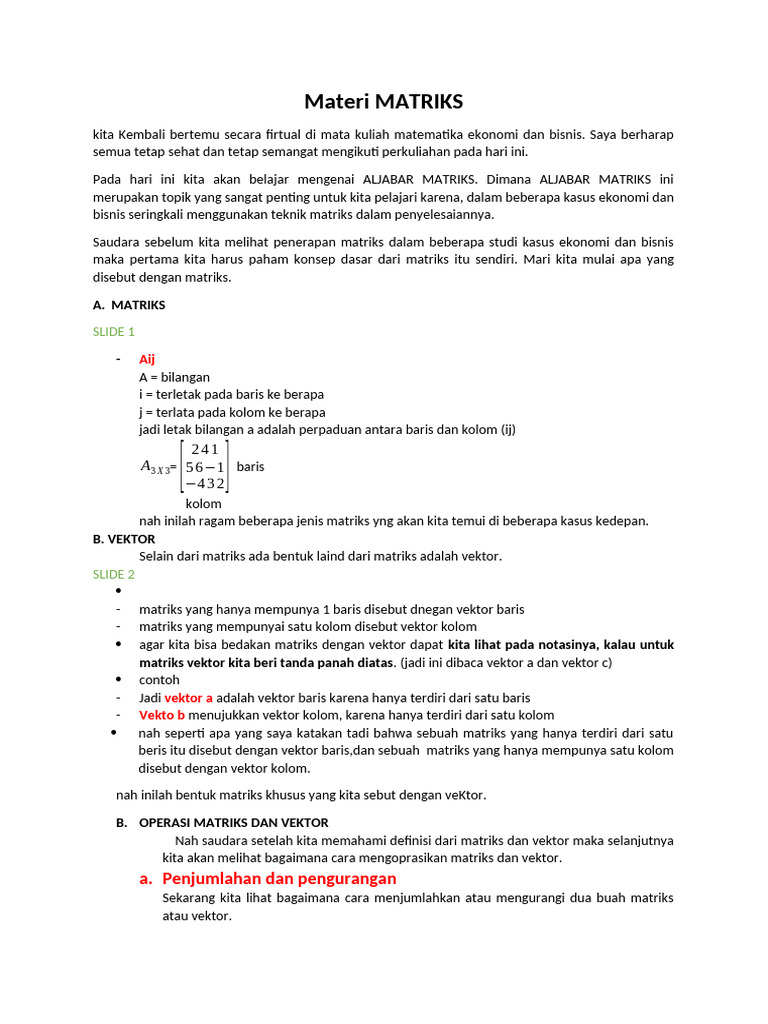 Materi MATRIKS | PDF
