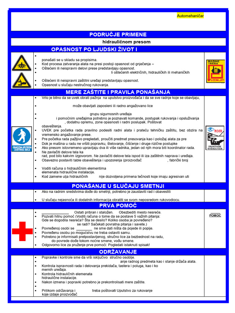 56 - Uputstvo Za Bezbedan Rad Sa Hidraulicnom Presom - Preview - tBOdMs | PDF