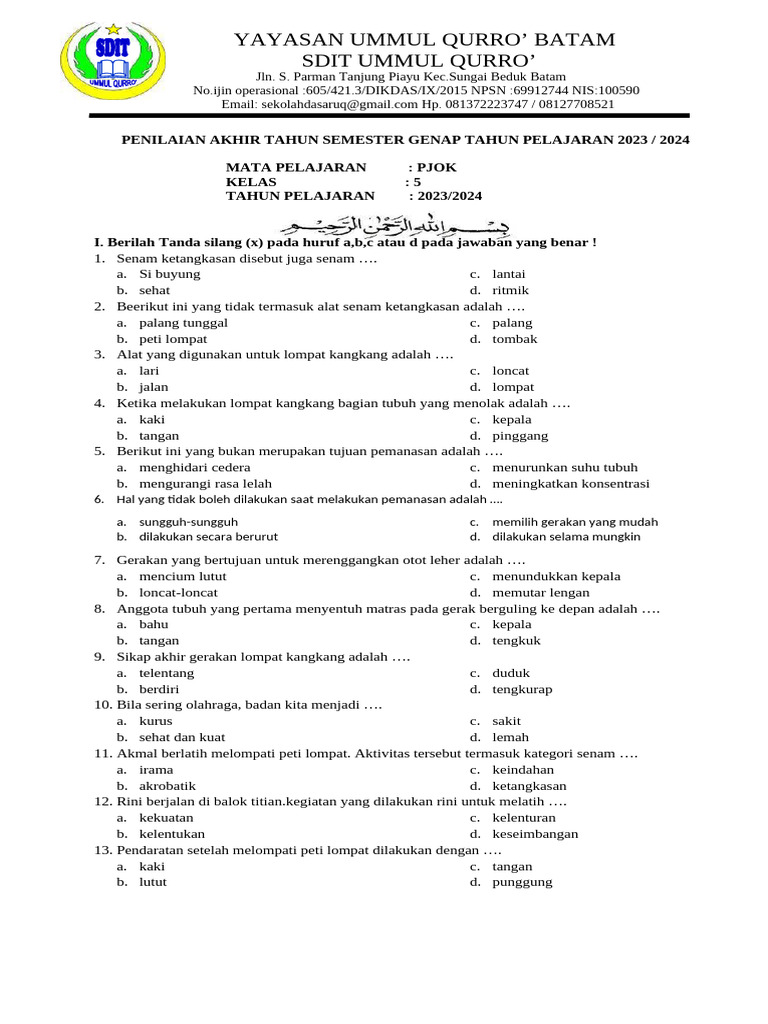 SOAL PTS PJOK KLS 5 | PDF