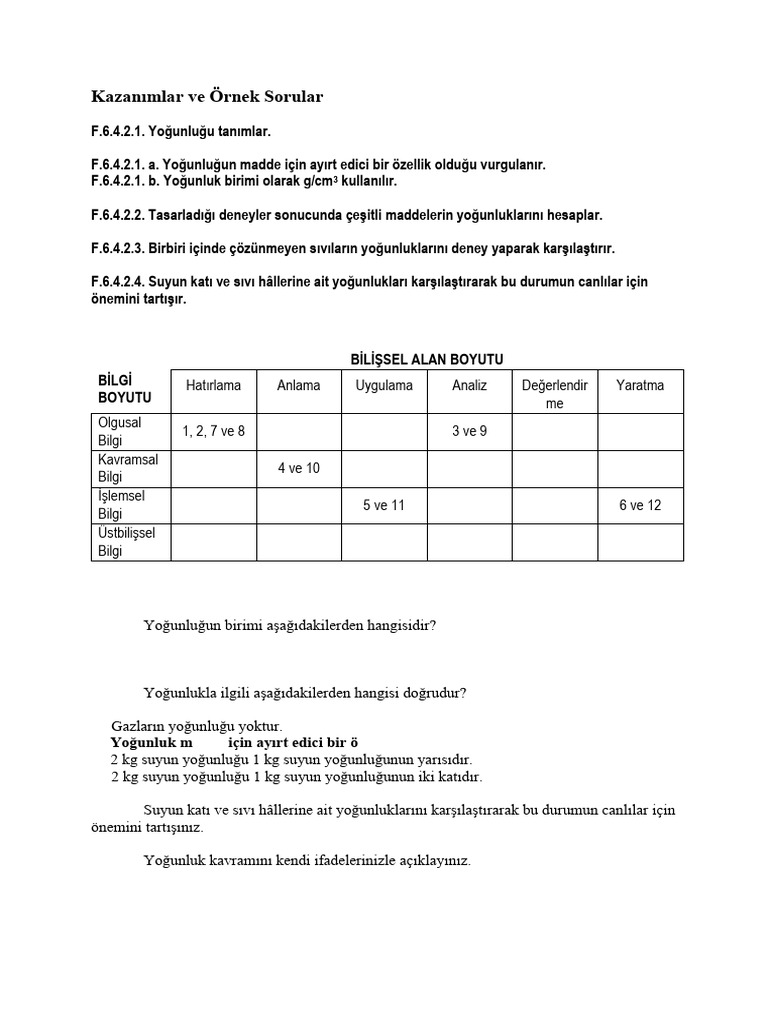 Ornek_Sorular_Belirtke_Tablosu_1 (1) | PDF