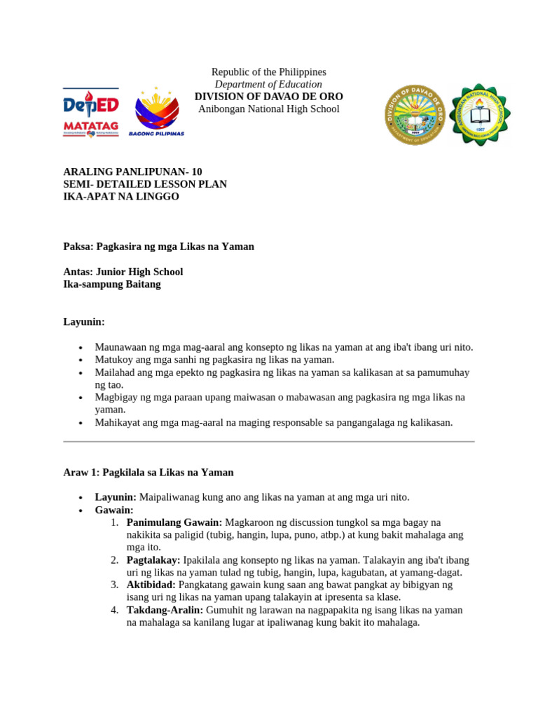 Lesson Plan AP 10 WK 4 | PDF