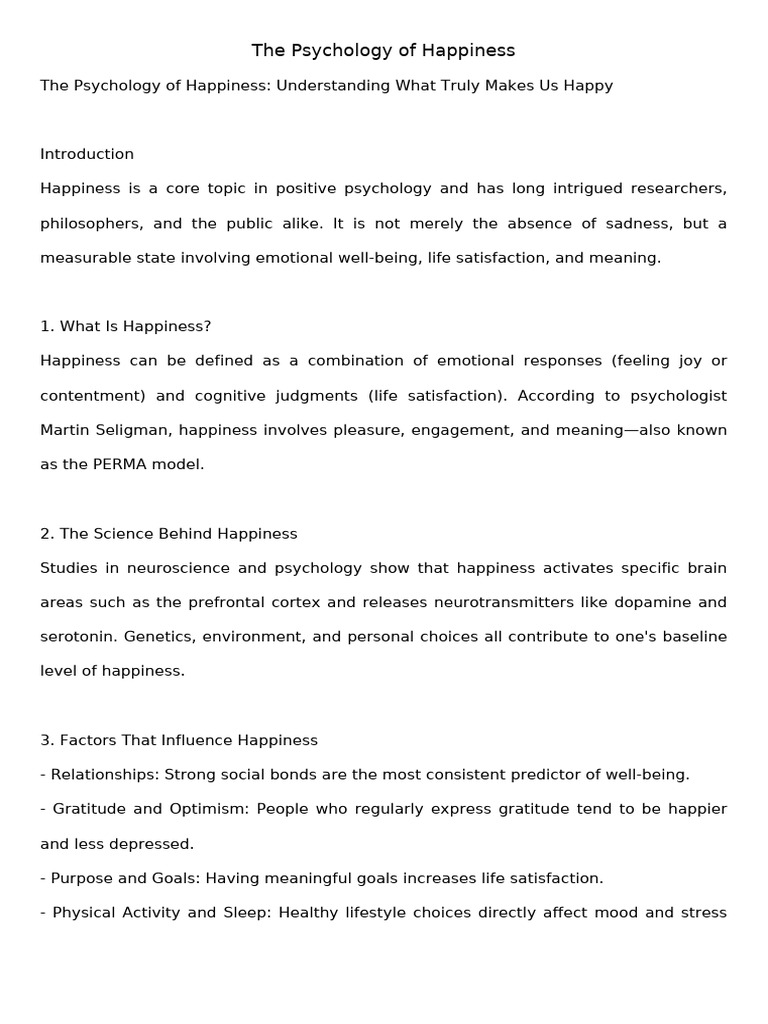 Understanding Happiness Psychology | PDF