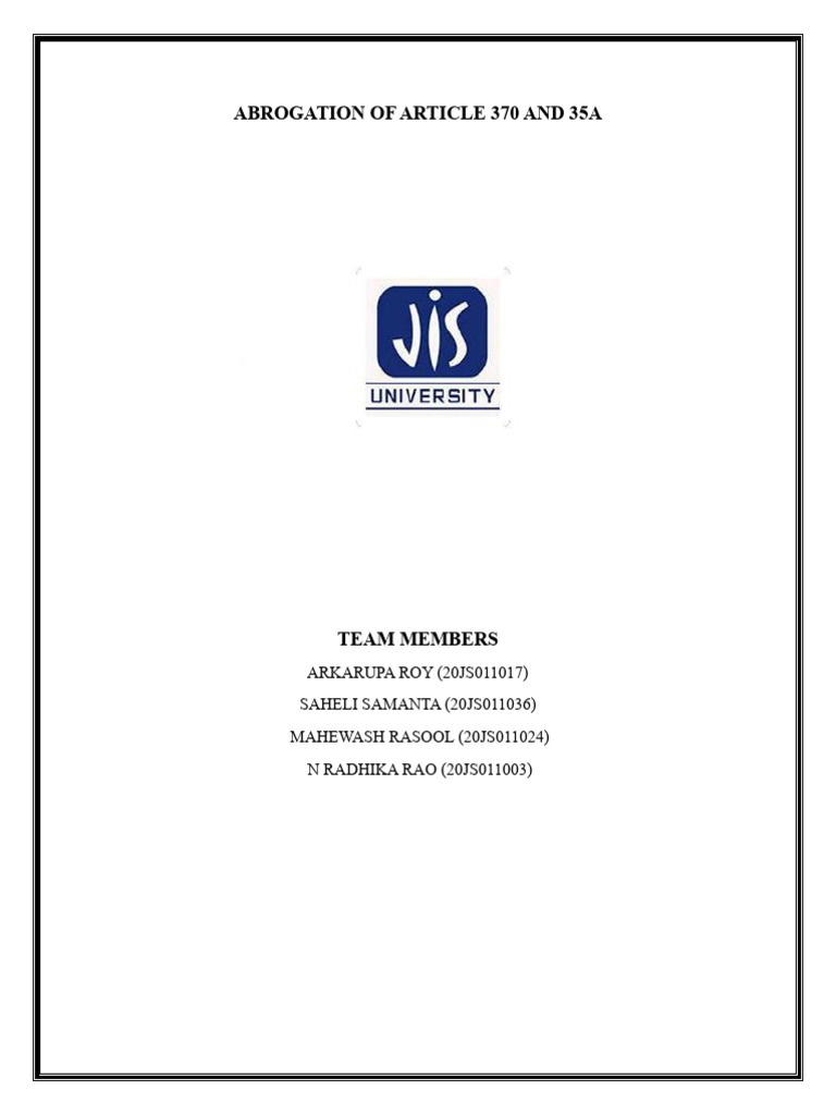 Abrogation of Article 370 and 35 A | PDF | Government