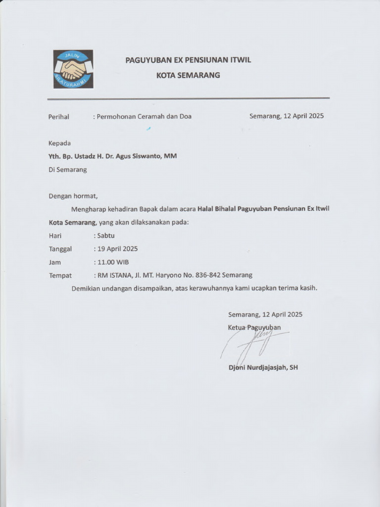 Undangan Halal Bihalal Ex ITWIL Semarang | PDF