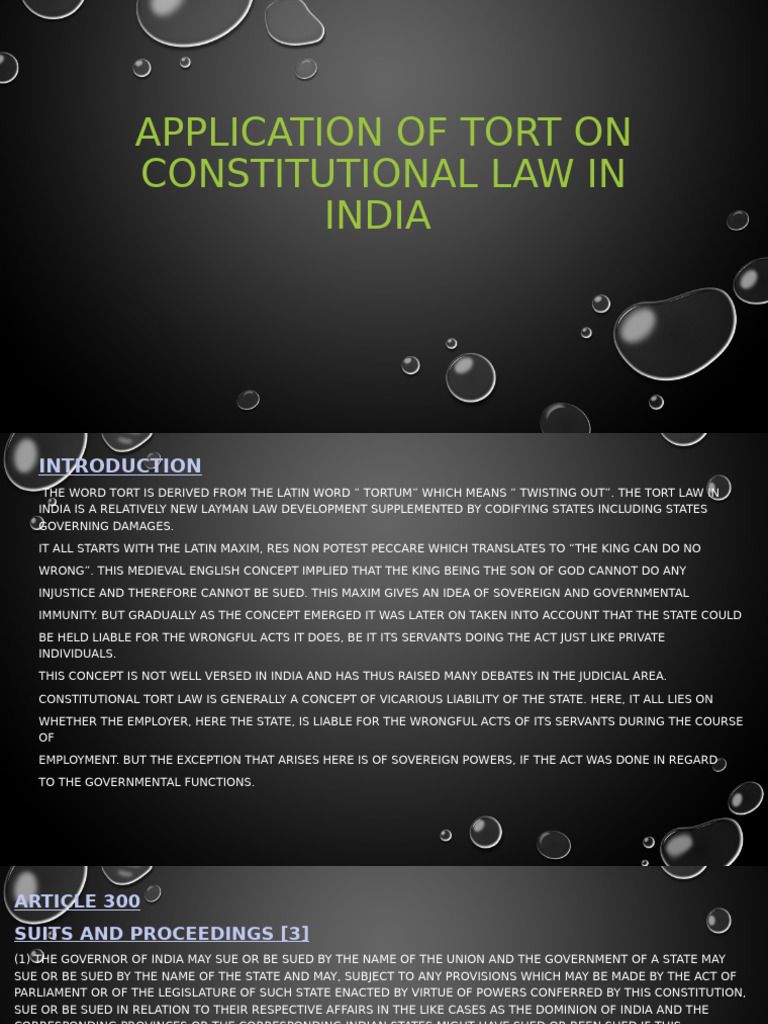Application of Tort On Constitutional Law in India | PDF | Tort | Damages