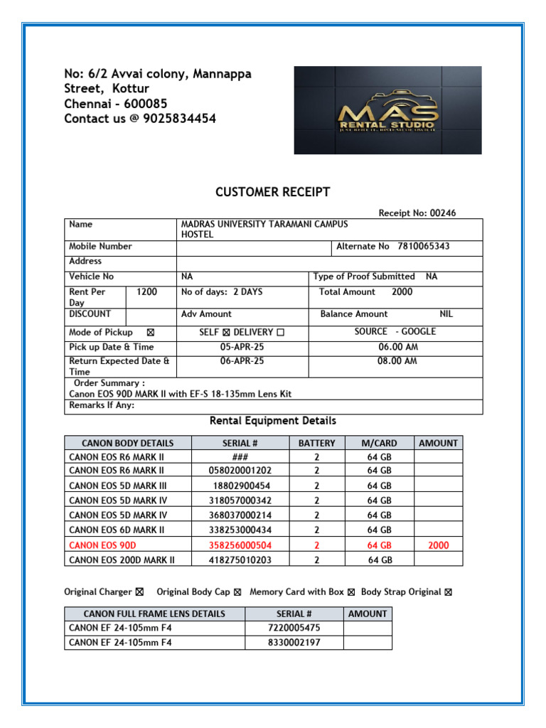 Mas Rental Studios Receipt-08-Apr-25 | PDF