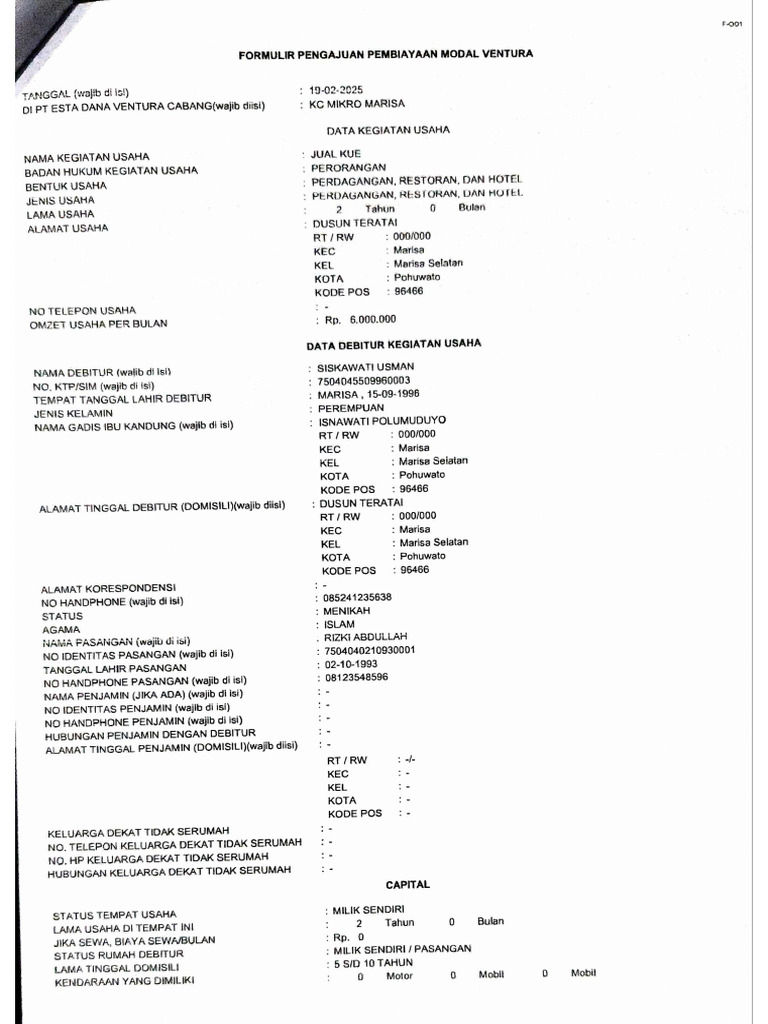 formulir pengajuan pembiayaan siskawaty usman | PDF