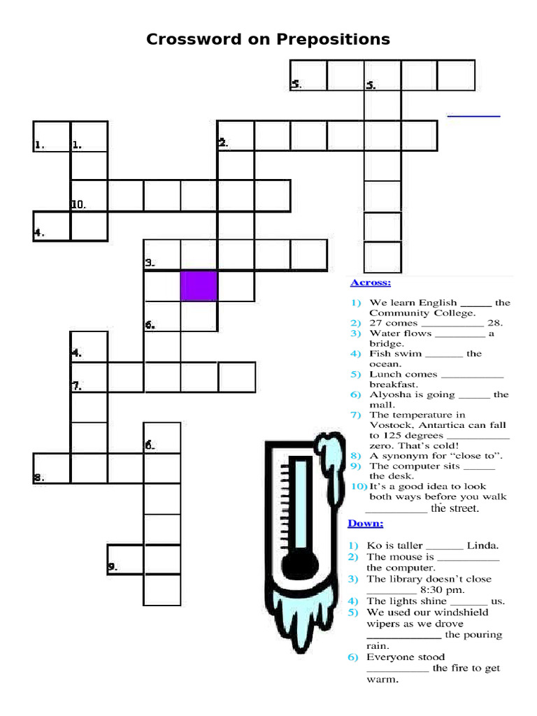 Crossword On Prepositions | PDF