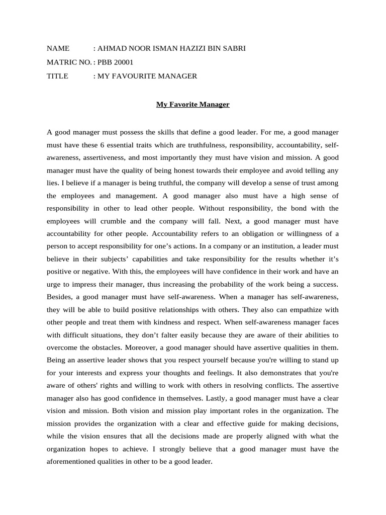 My Favourite Manager | PDF | Self Awareness | Psychology