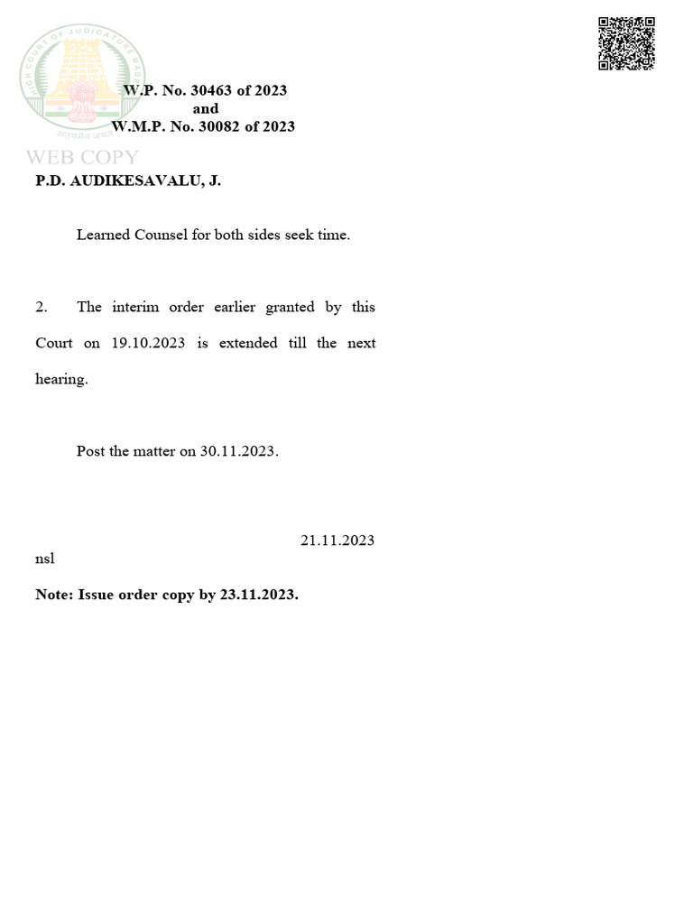 Interim Order Extension in W.P. 30463/2023 | PDF