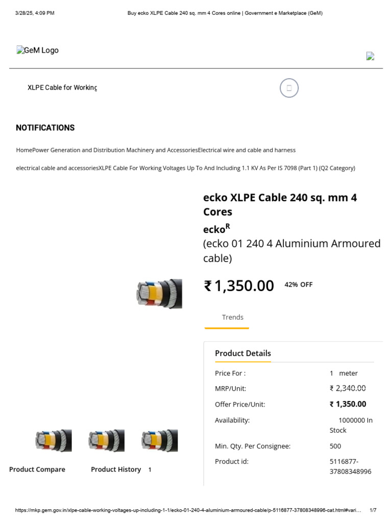 28-03-2025 XLPE Cable 240 Sq. MM 4 Cores | PDF | Wire | Electrical ...