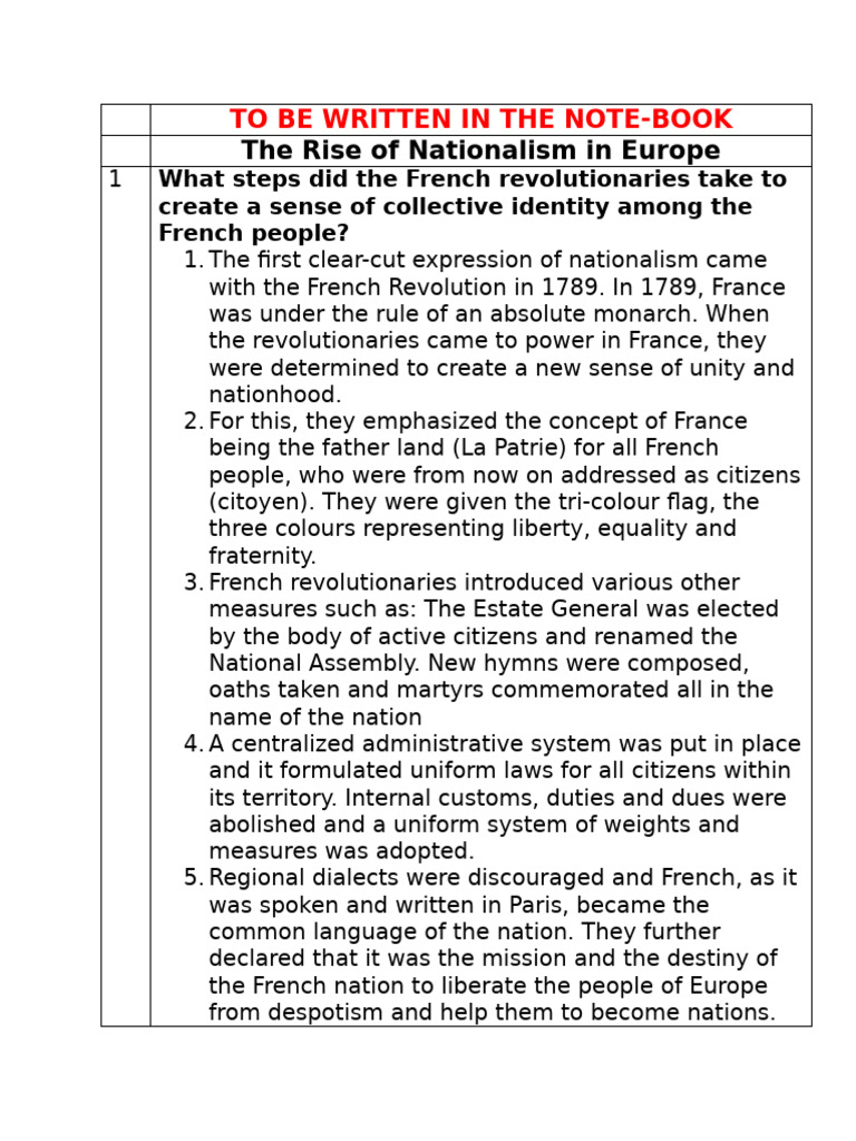 Nationalism in Europe CW Notes | PDF | Otto Von Bismarck | Prussia