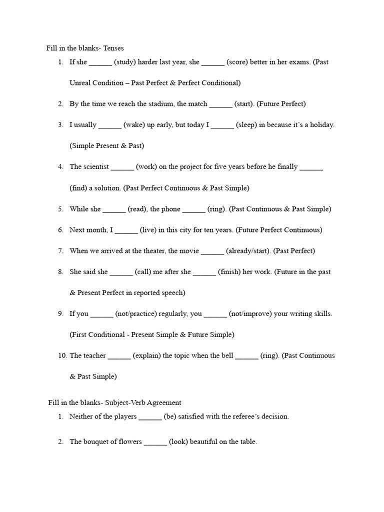 Tenses and SV Agreement - Grade 10 25-26 | PDF