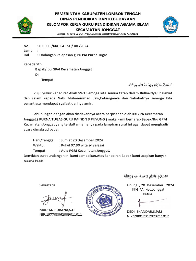 Undangan Pelepasan Guru PAI | PDF