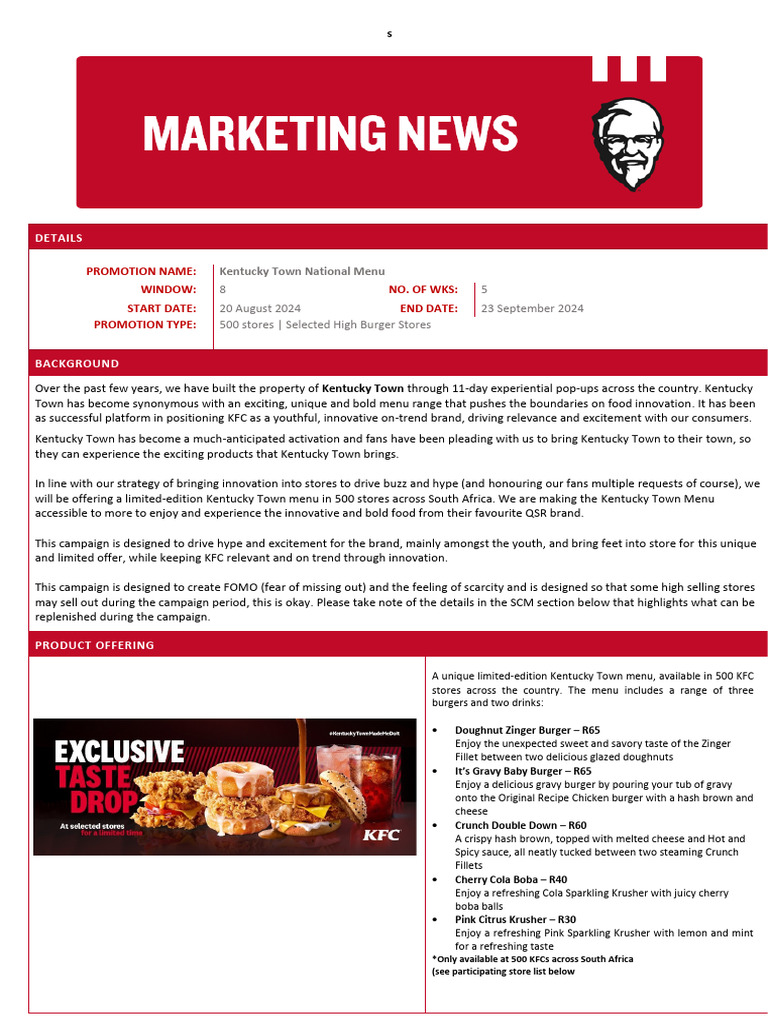 Kentucky Town Menu Launch 2024 | PDF | Foods