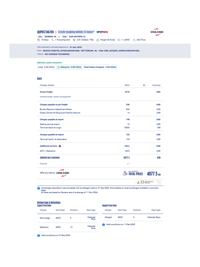 Cmacgm Inmun Clsai ST 20241111 Qspot7346769 | PDF | Cargo | Freight ...