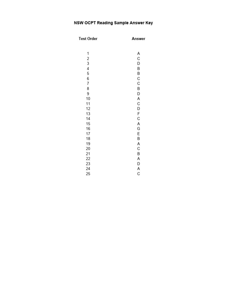 2c OC Reading Sample Test Answers | PDF