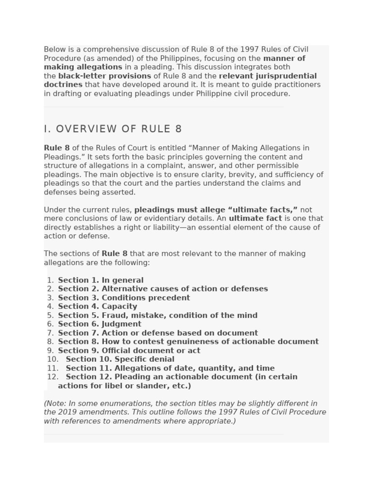Understanding Rule 8 of Philippine Pleadings | PDF | Pleading ...