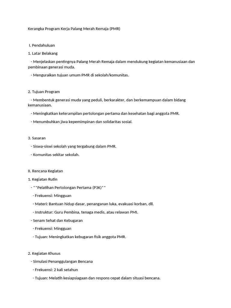 Kerangka Program Kerja Palang Merah Remaja | PDF