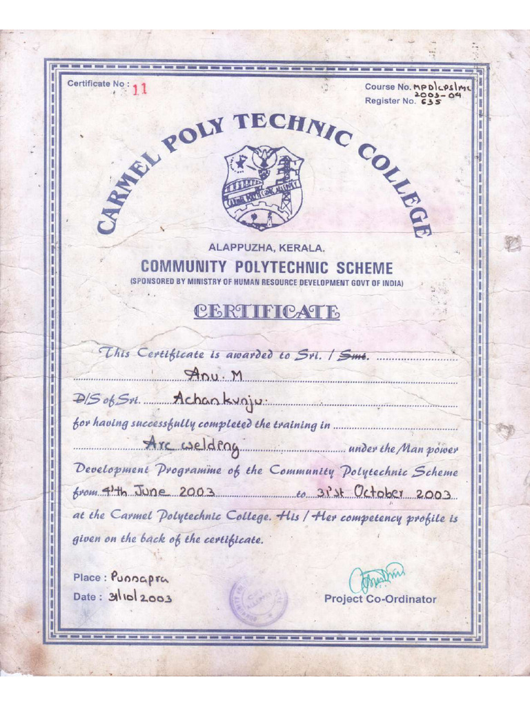 Anu Certificate & Test Card | PDF